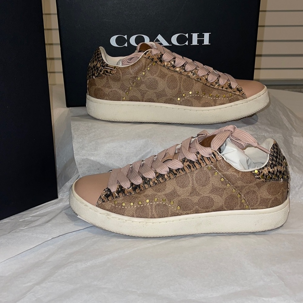 Coach, Tan And Nude Sneakers With Snake Skin And Gold… - Gem